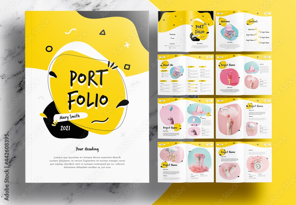 Yellow Portfolio Layout Stock Template | Adobe Stock