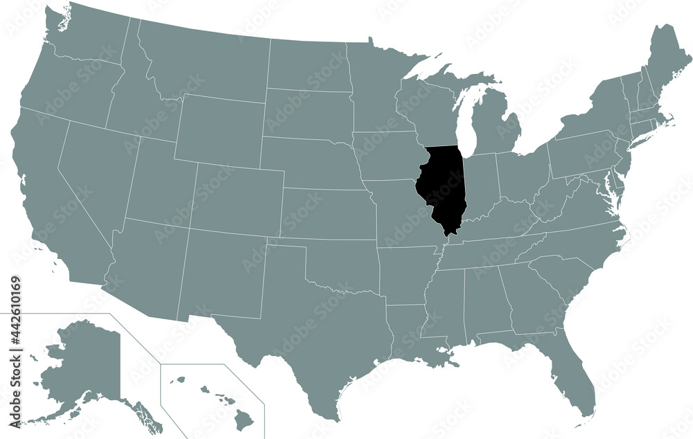 Black highlighted location map of the US Federal State of Illinois ...