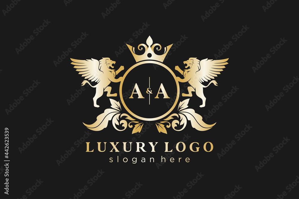 Initial AA Letter Lion Royal Luxury Logo template in vector art for ...