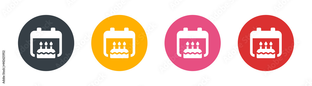 Birthday icon. Calendar with cake vector symbol. Celebration of the ...