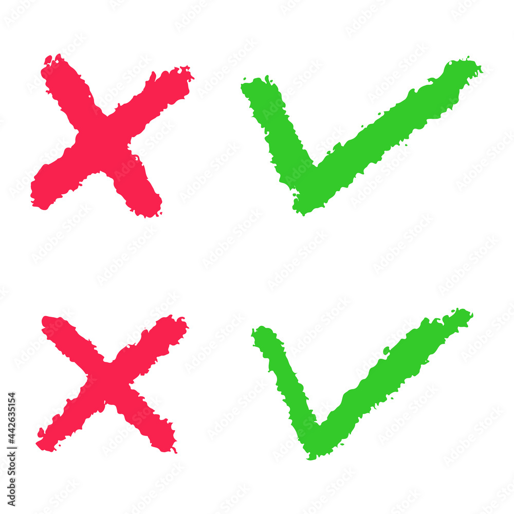 Tick and cross black signs. Gray checkmark OK and X icons, isolated on ...