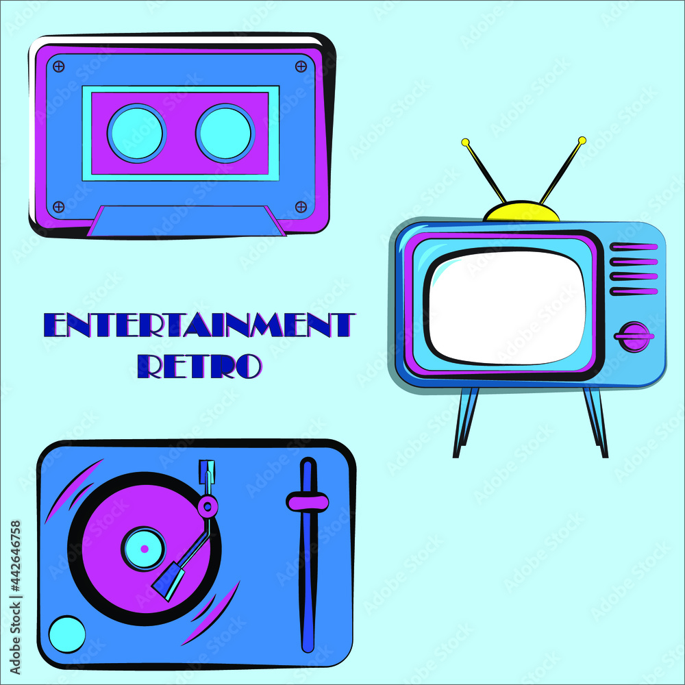 beautiful vector 80s and 90s retro icons, TV-WALKMAN- RECORD PLAYER ...