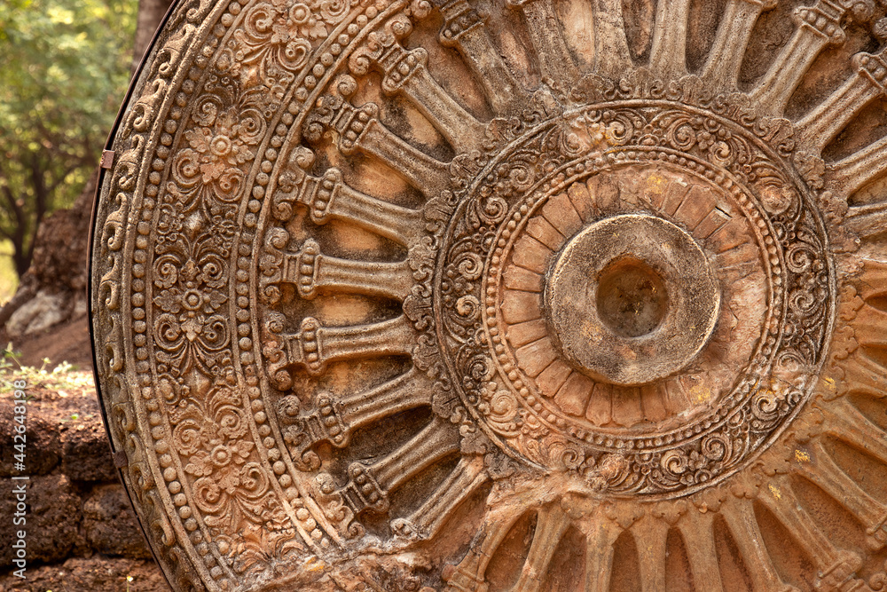 detail of dharmachakra is wheel of dharma or wheel of life, ancient ...