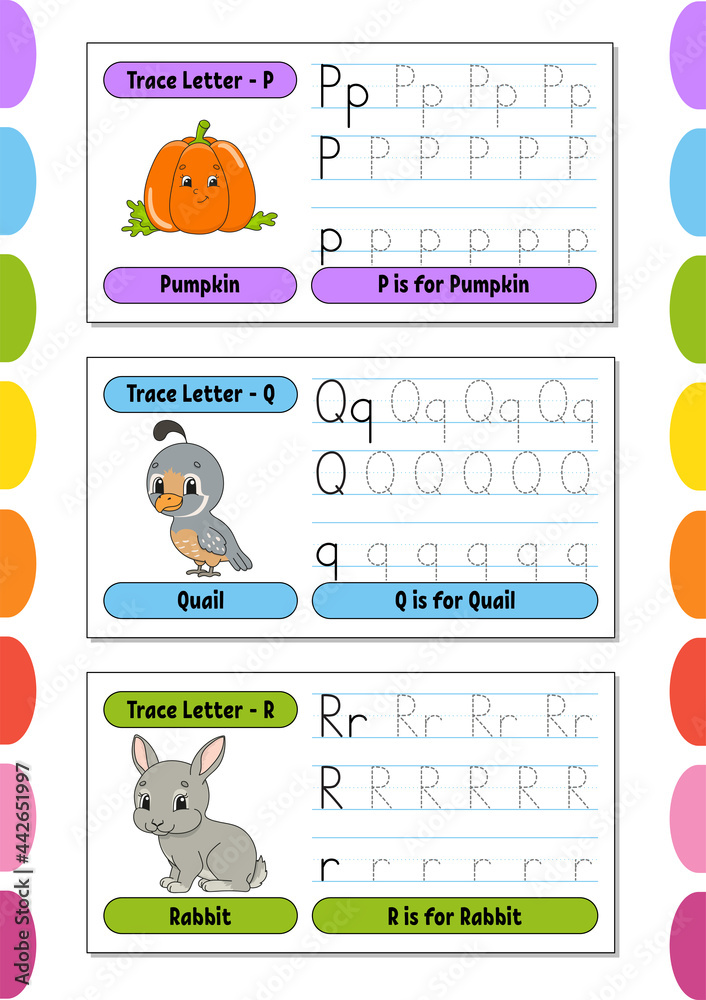 Writing letters. Set tracing page. Practice sheet. Worksheet for kids ...