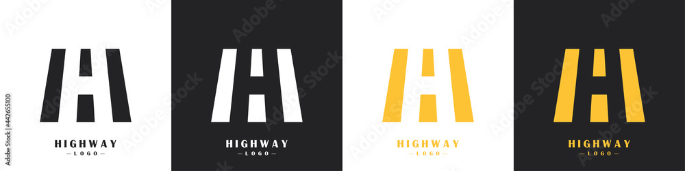 Highway logos set. Asphalt road with road markings. Vector illustration ...