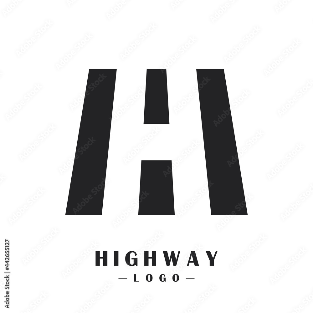 Highway logo. Asphalt road with road markings. Vector illustration ...