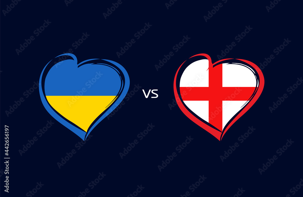 Ukraine vs England, flag emblems. National team soccer icons on blue ...
