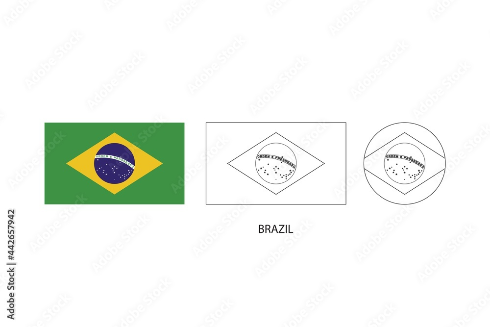 Brazil flag 3 versions, Vector illustration, Thin black line of ...