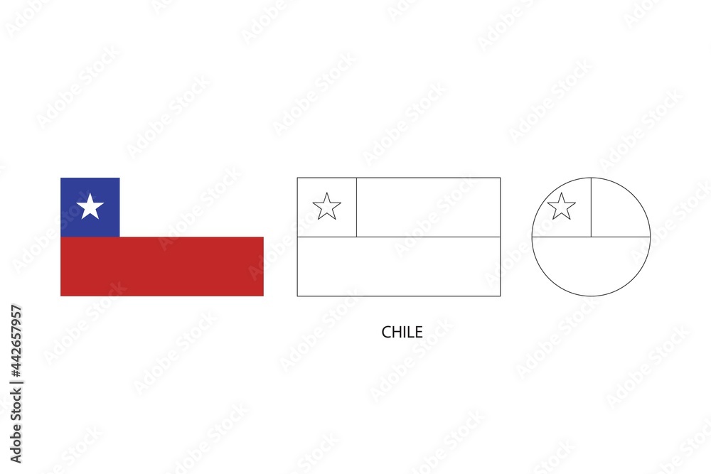 Chile flag 3 versions, Vector illustration, Thin black line of ...