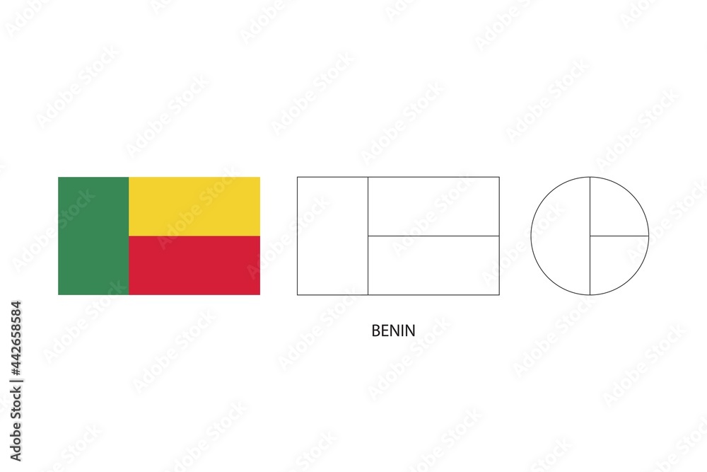 Benin flag 3 versions, Vector illustration, Thin black line of ...