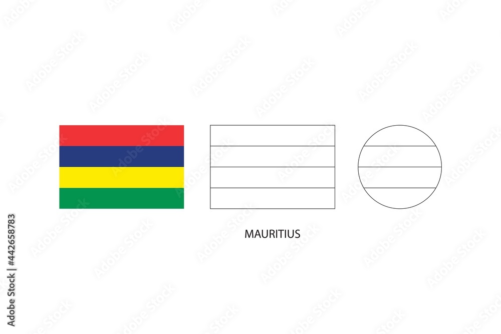 Mauritius flag 3 versions, Vector illustration, Thin black line of ...