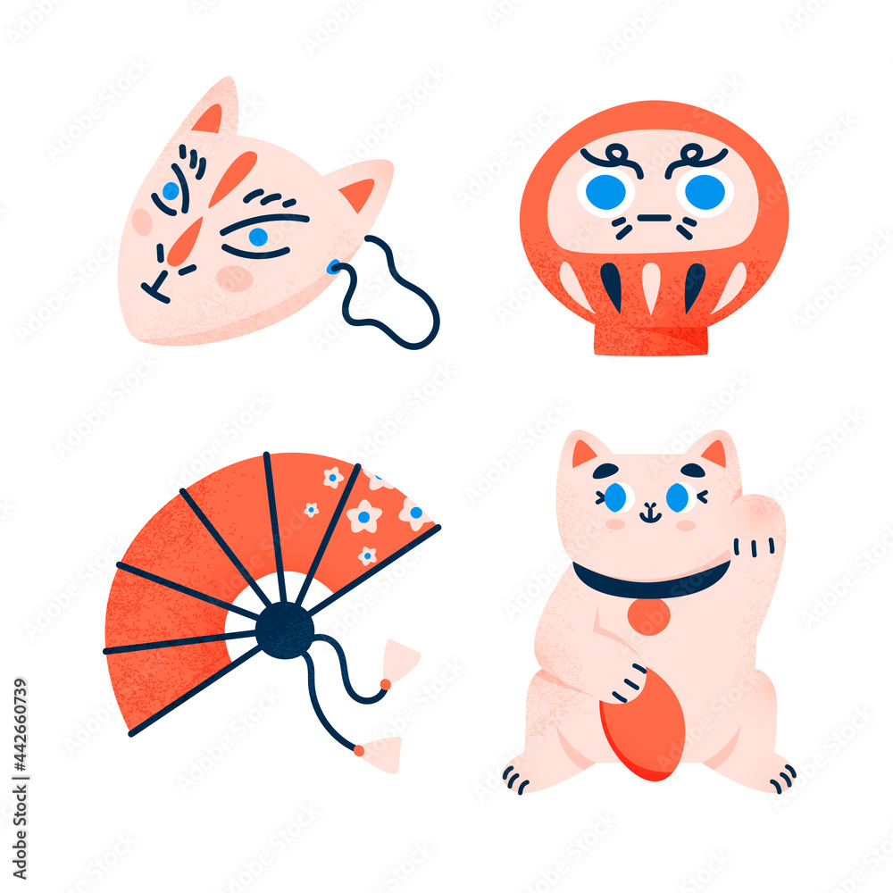 Different Japan elements collection. Traditional Asian toys isolated ...