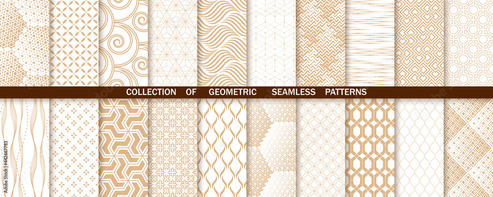 Geometric set of seamless gold and white patterns. Simple vector ...