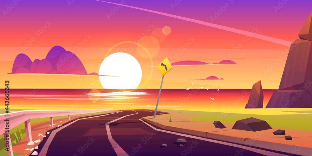 Cartoon Road And Sunset