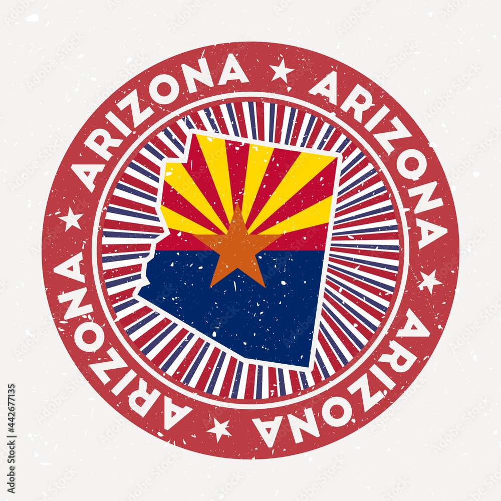 Arizona round stamp. Logo of us state with state flag. Vintage badge ...