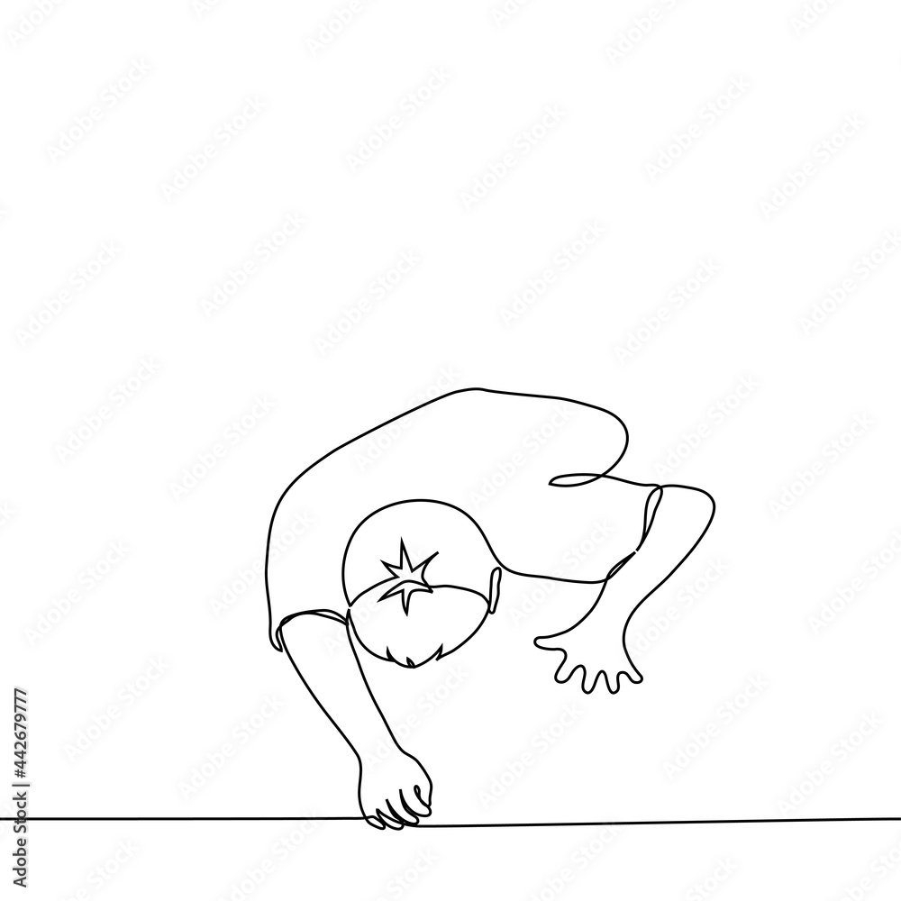 man lying face down on the floor - one line drawing. concept man tired ...
