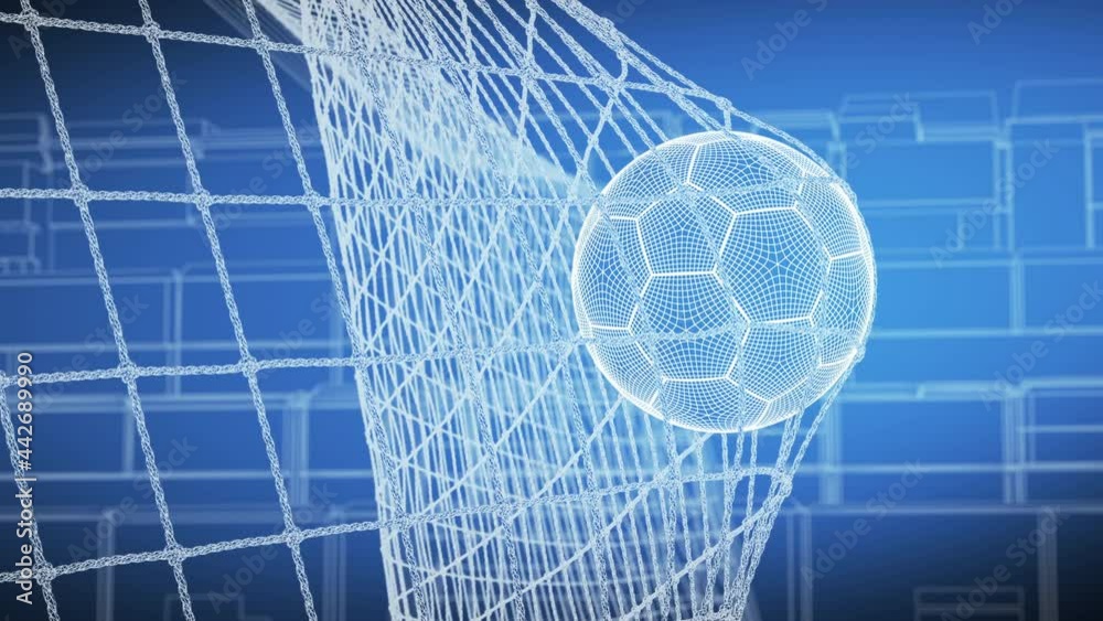 Soccer Ball Flying into Goal Net in Slow Motion Grid Mesh Abstract ...