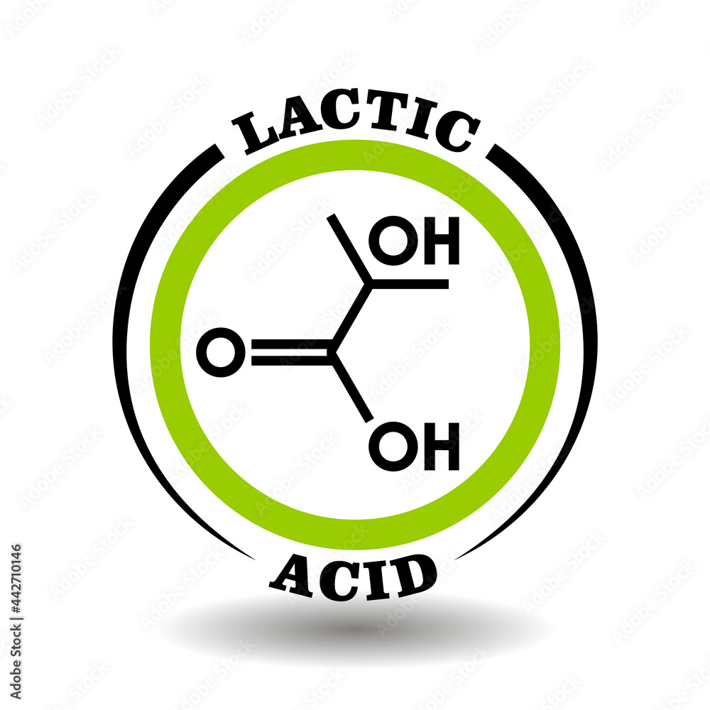 Circle vector icon with chemical formula of Lactic Milk Acid symbol for ...
