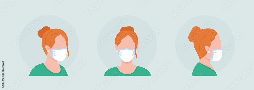 Wear mask without folds semi flat color vector character avatar set ...
