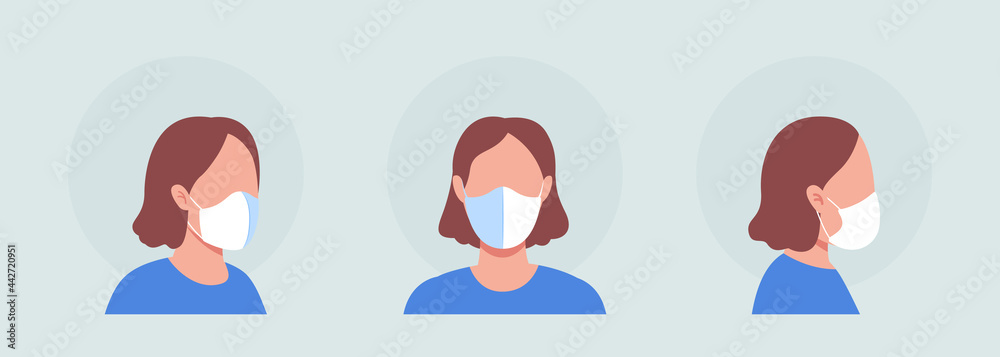 Wear mask with straps semi flat color vector character avatar set ...