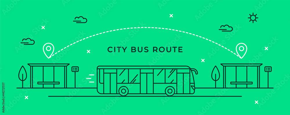Vector illustration with a moving city bus side view. Public transport ...