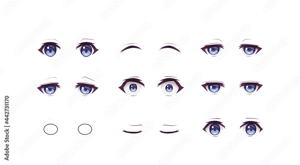 Anime manga boy expressions eyes set. Japanese cartoon style Stock ...