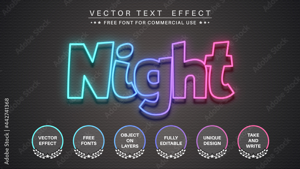 Neon night - edit text effect, font style Stock Vector | Adobe Stock
