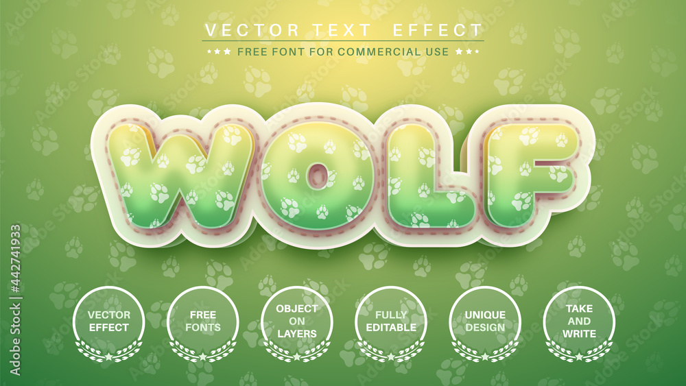 Wolf paw - edit text effect, font style Stock Vector | Adobe Stock