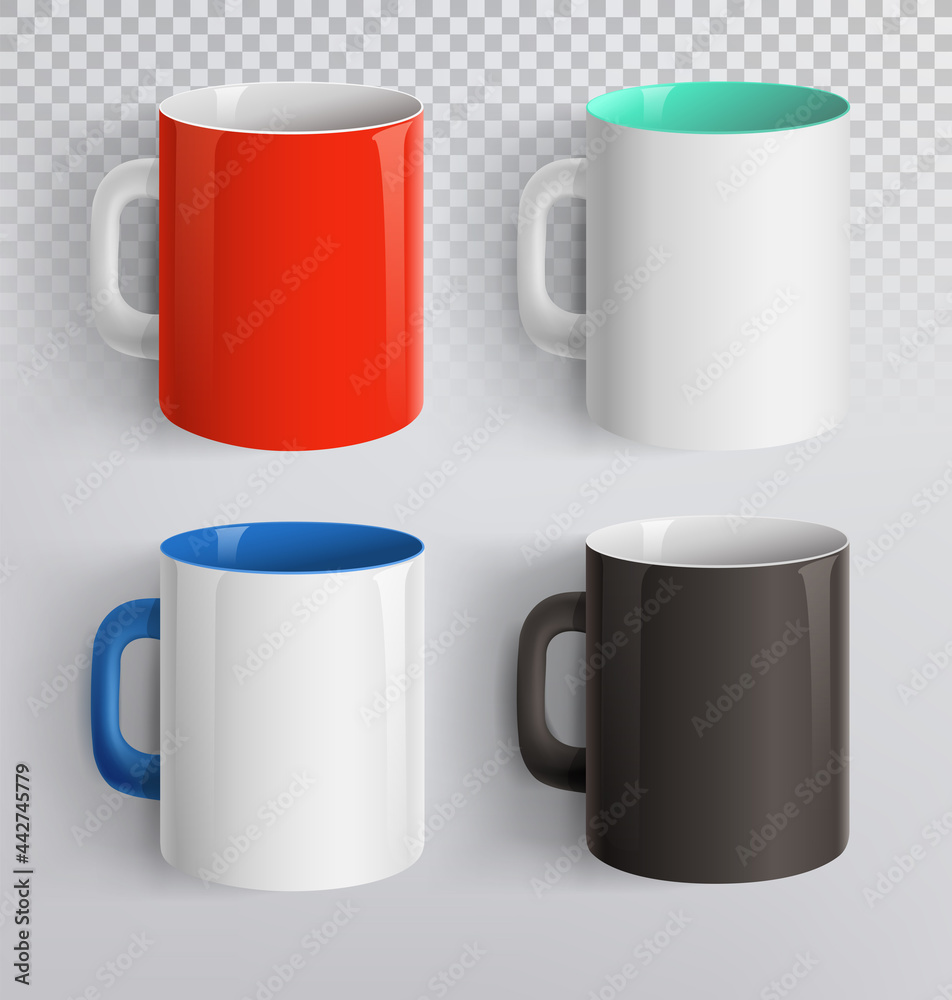 Mockup set of corporate ceramic mugs on transparent background. Red ...