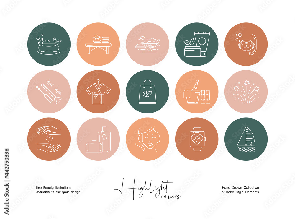 Set of hand drawn line art beauty vector illustrations. Vector set ...