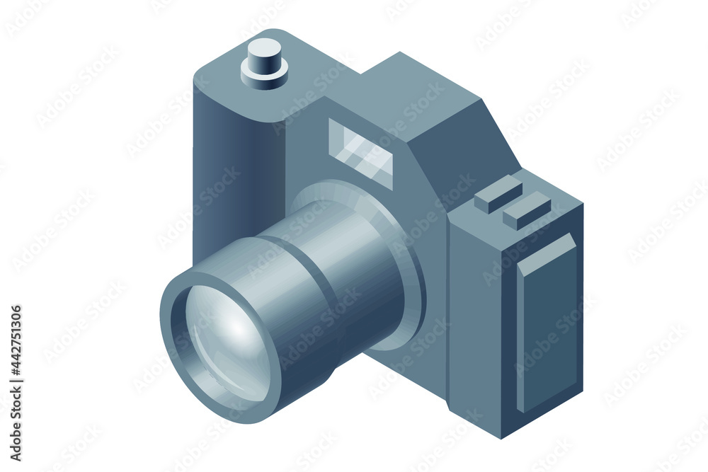 Isometric gray photo camera illustration. Isometric professional photo ...
