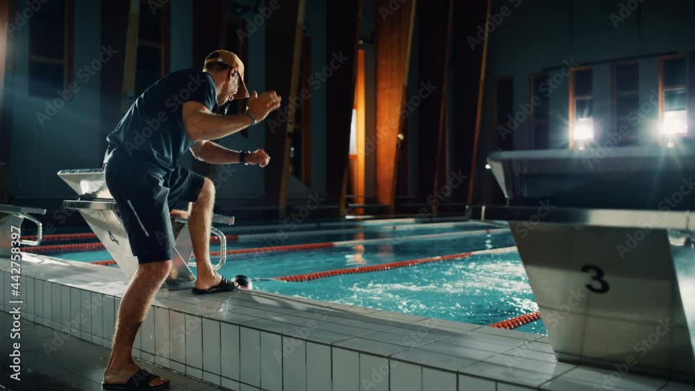 Swimming Pool: Professional Trainer Training Future Champion Swimmer ...