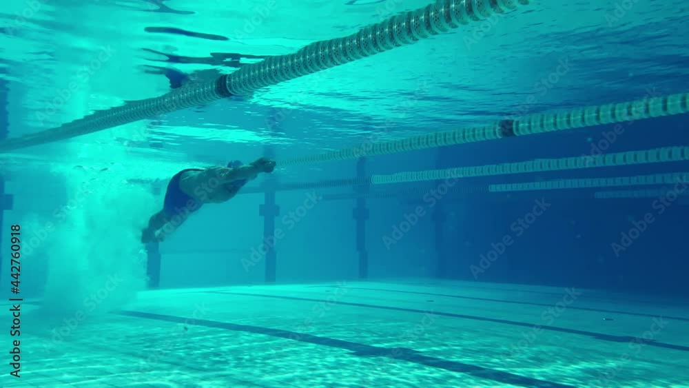 Underwater Shot: Fit Muscular Swimmer Diving, doing Laps in Swimming ...
