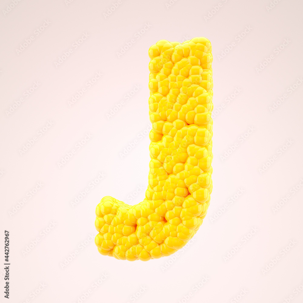 Corn bubbles yellow letter J. Alphabet symbol on nude color background ...