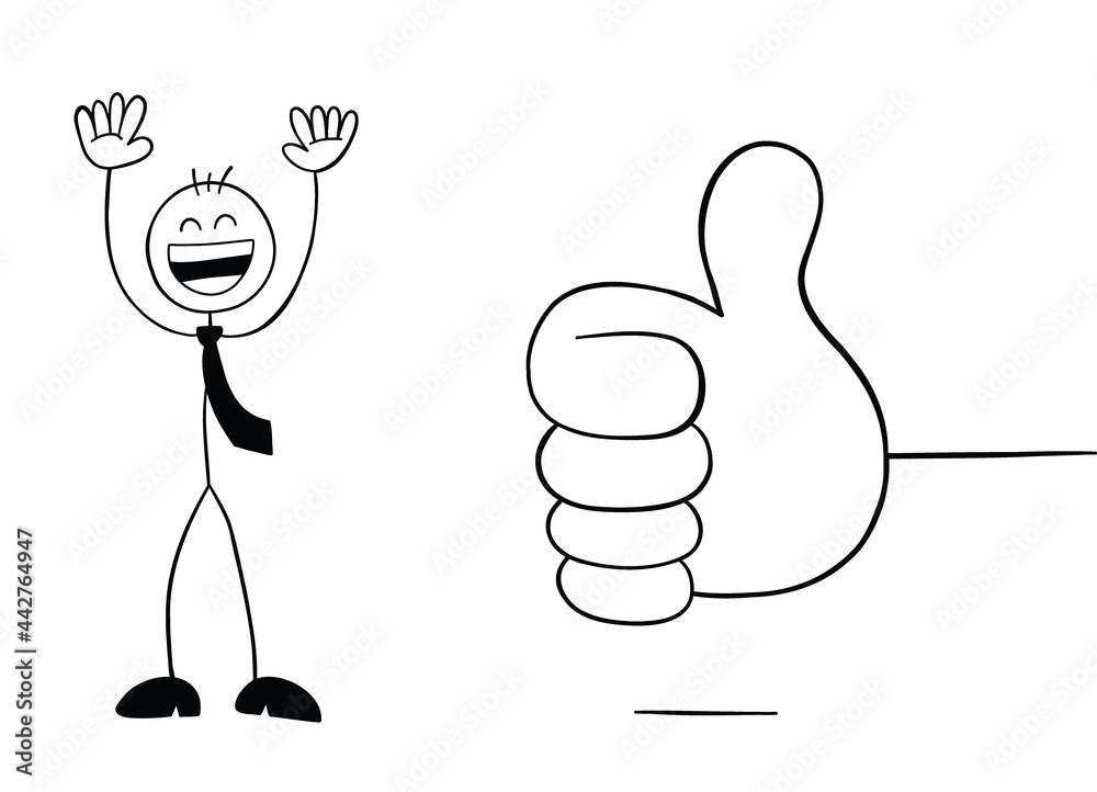 Giving thumbs up and stickman businessman character very happy, vector ...