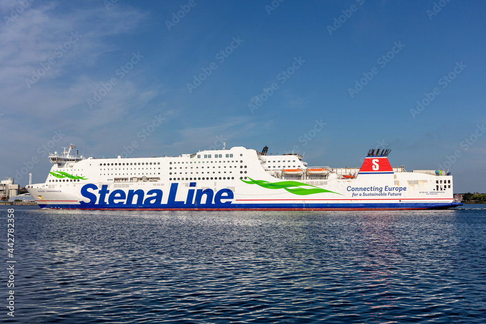 KIEL, GERMANY - JUNE 25, 2021: Stena Line ferry STENA GERMANICA in the ...