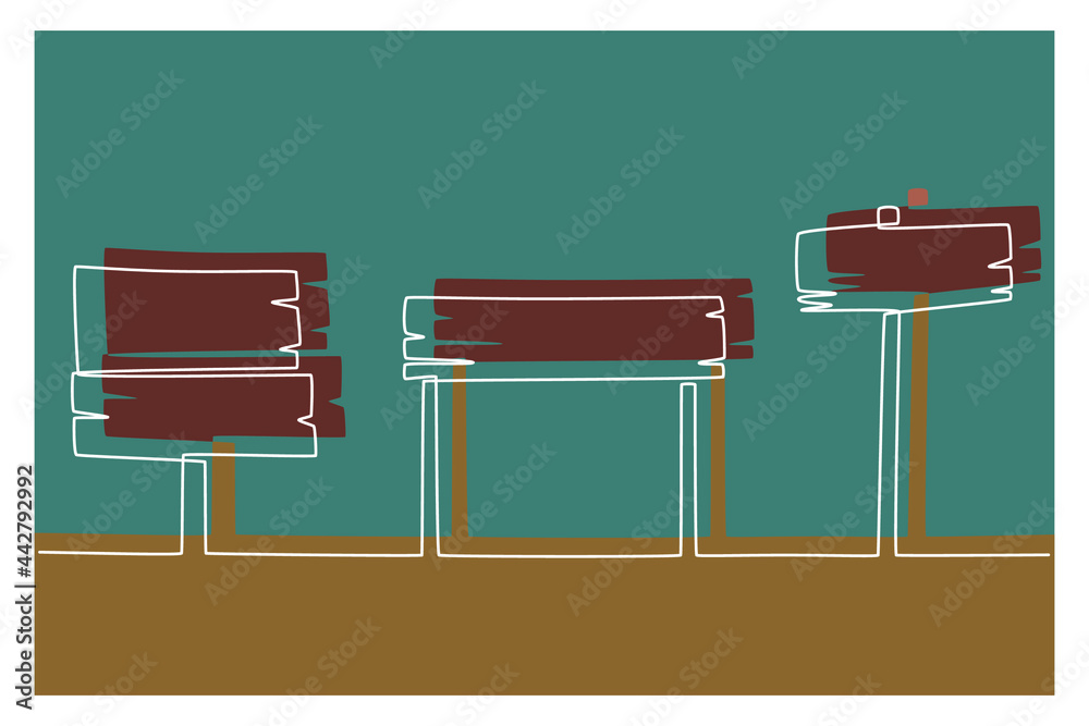 Continuous line drawing of set of signposts abstract shape editable ...
