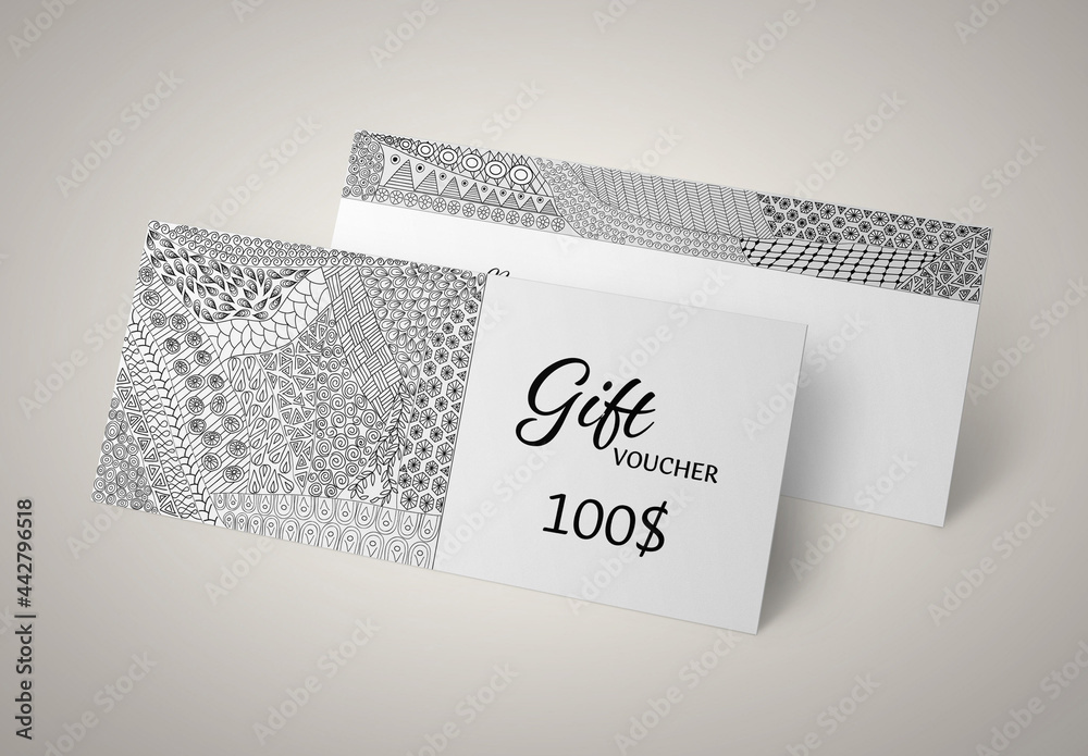 Voucher Template with Hand Drawn Gray Elements Stock Template | Adobe Stock