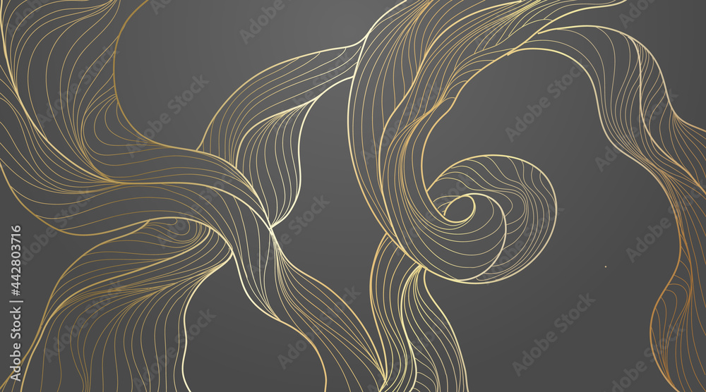 Golden abstract waves line art pattern background. Luxury gold line ...