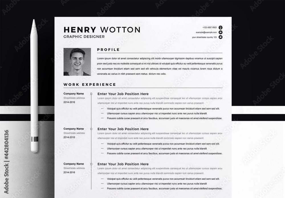 Clean and Professional Resume Layouts Stock Template | Adobe Stock