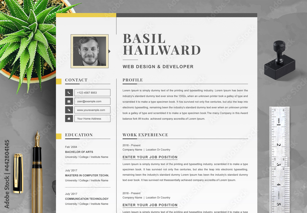 Professional Resume Layout with Photo Stock Template | Adobe Stock