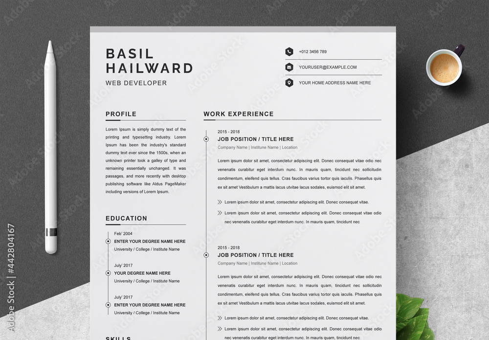 Resume Layouts Stock Template | Adobe Stock