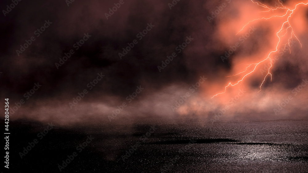 Dramatic background of the night sky, thunderstorm, lightning. Smoke ...