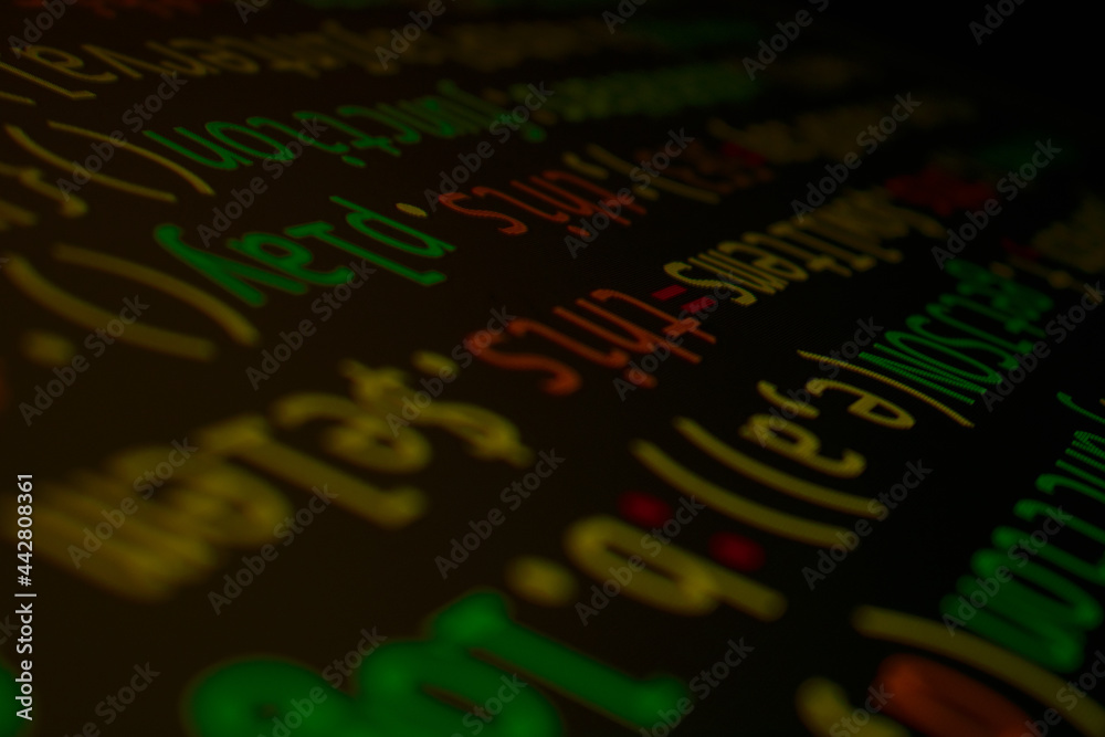 Foto de Closeup view of programming code computer screen in color ...