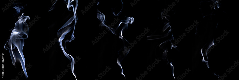Smoke steam set. Blur white smoke, abstract fog group or steam mist ...