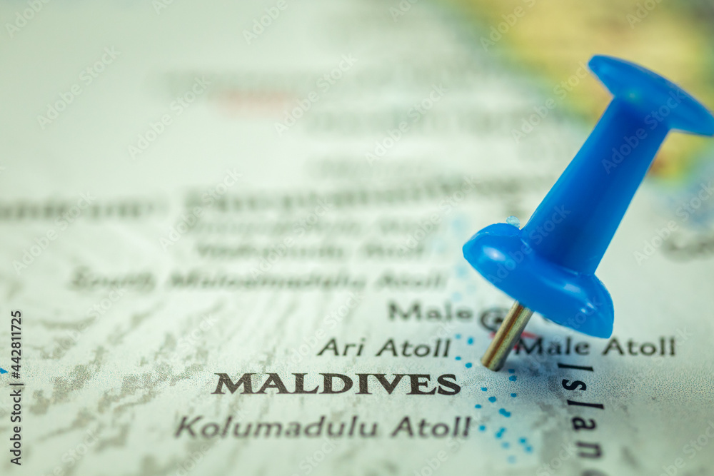 Location Maldives islands, travel map with push pin point marker close ...