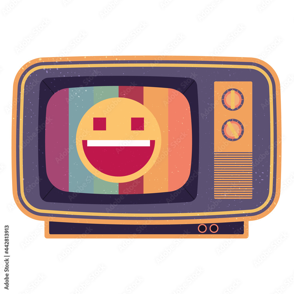 Retro tv set with smile emoji on screen. Vector illustration isolated ...
