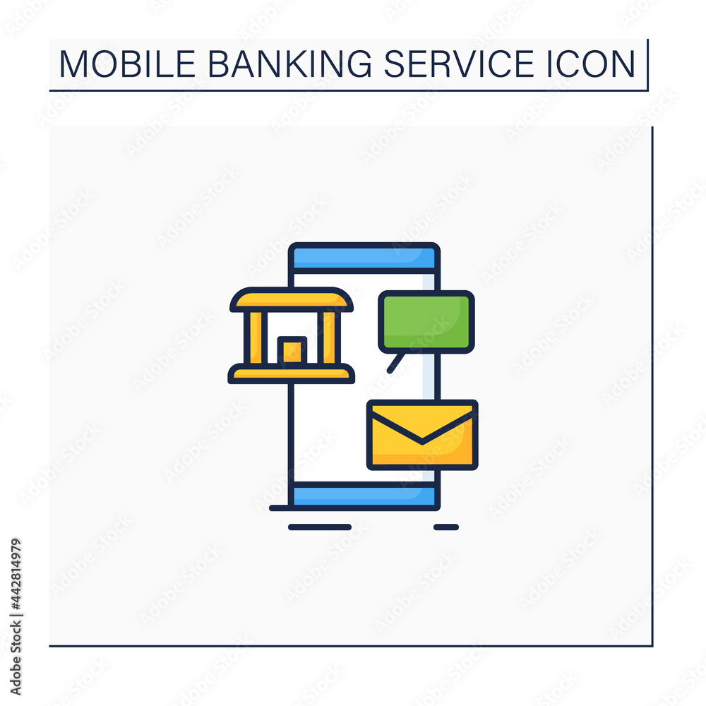 Sms banking color icon. Send notifications to mobile phones to perform ...
