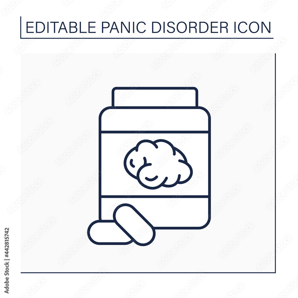 Benzodiazepines line icon.Sedative medication.Slow down the body and ...