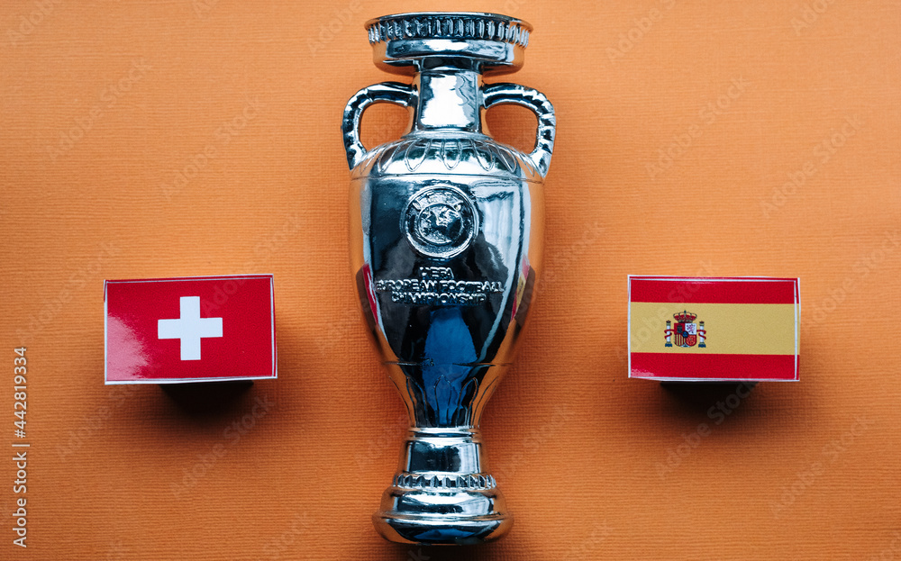 July 1, 2021 St. Petersburg, Russia Flags of the European Football ...